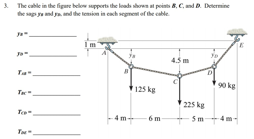 Solved The cable in the figure below supports the loads | Chegg.com