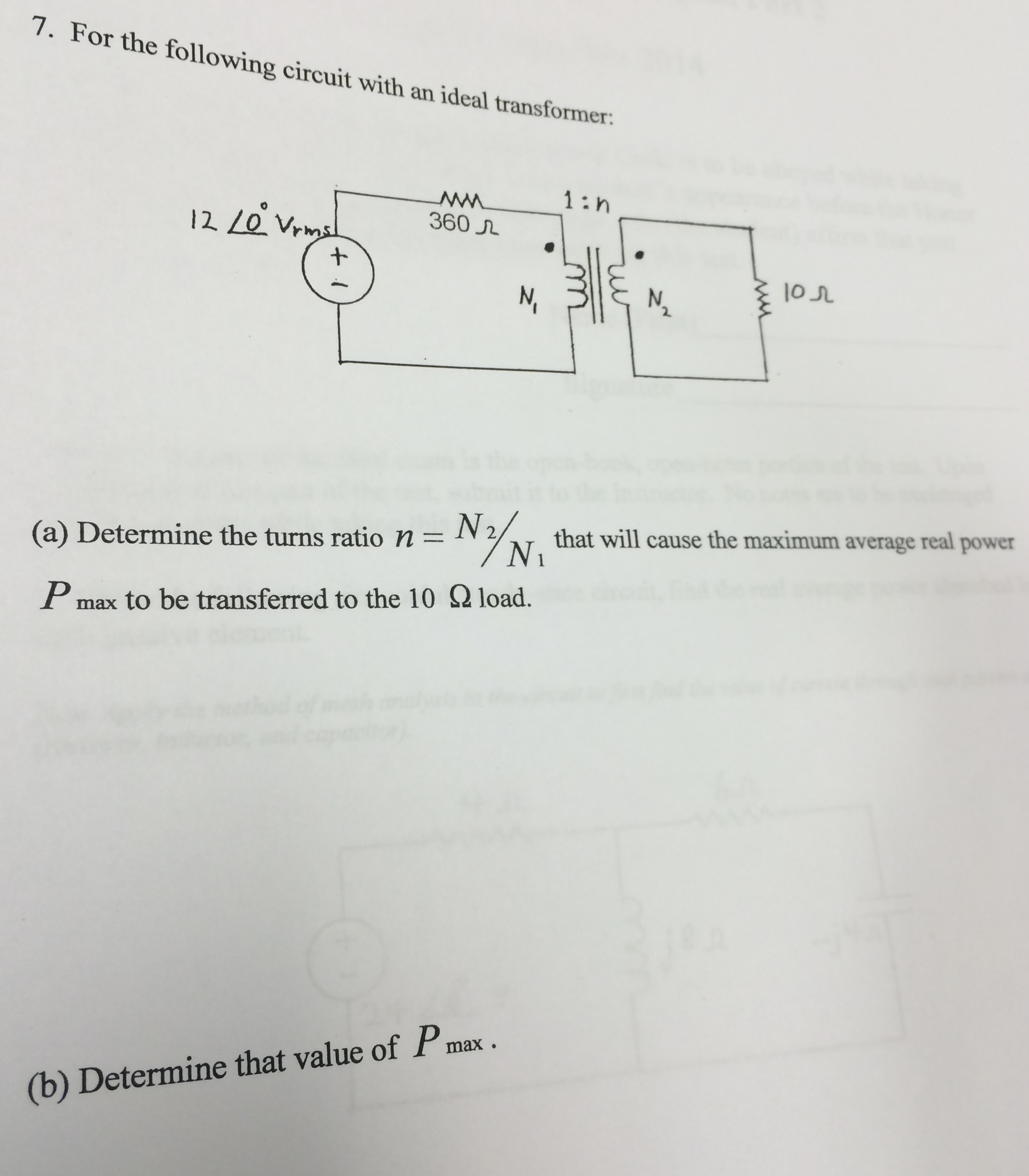 Solved For the following circuit with an ideal transformer: | Chegg.com