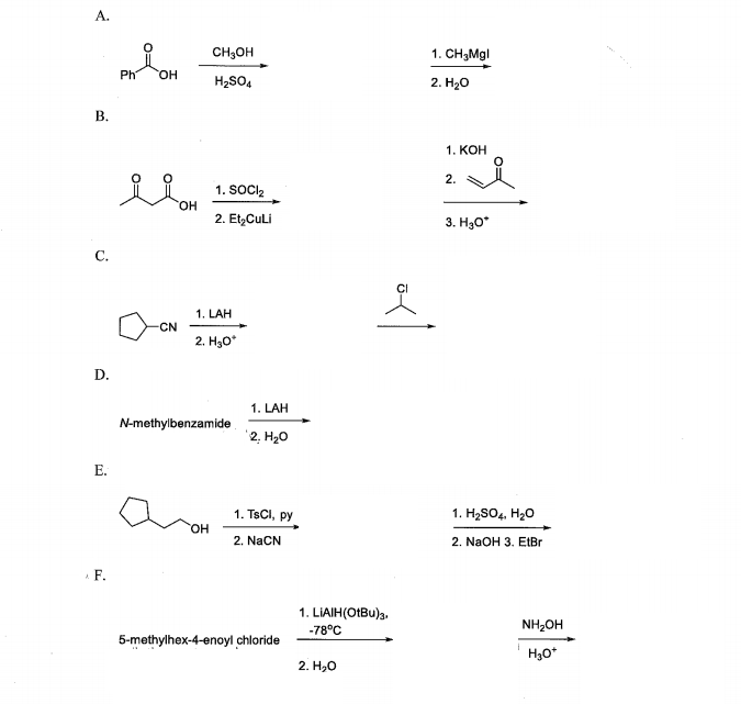 Solved A. CH3OH OH H2SO4 1. CH3Mgl 2. H2O 1. KOH 1. SOCl2 2. | Chegg.com