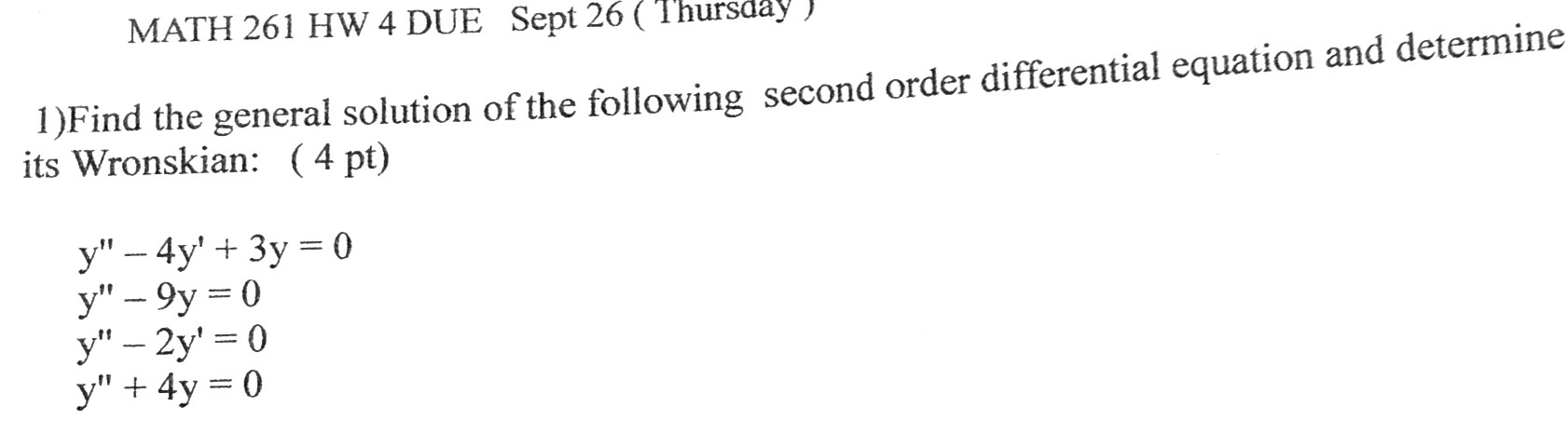 Solved MATH 261 HW 4 DUE Sept 26 (Thursday) Find the | Chegg.com