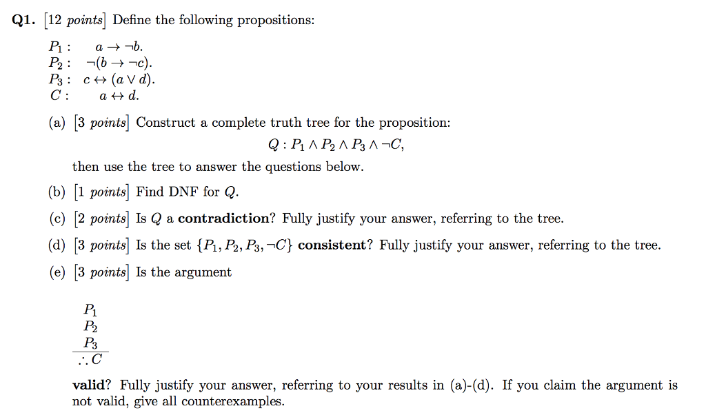 Solved Q1· 112 points Define the following propositions: (a) | Chegg.com