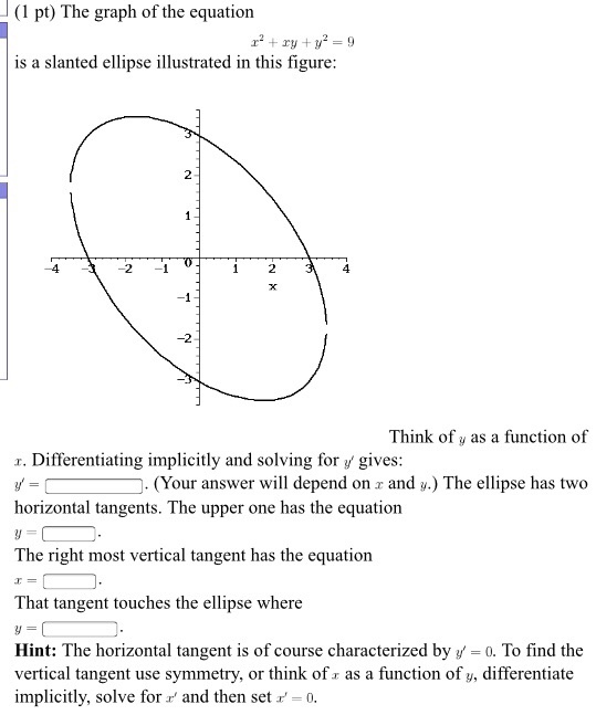 Solved 1(1 pt) The graph of the equation x^2 + xy + y^2 = 9 | Chegg.com