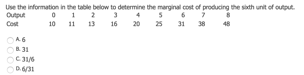 Solved Use the information in the table below to determine | Chegg.com