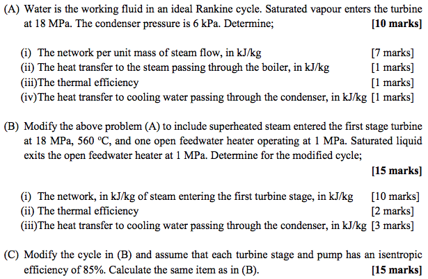Solved (A) Water is the working fluid in an ideal Rankine | Chegg.com