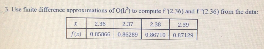 Solved 3. Use finite difference approximations of O(h?) to | Chegg.com
