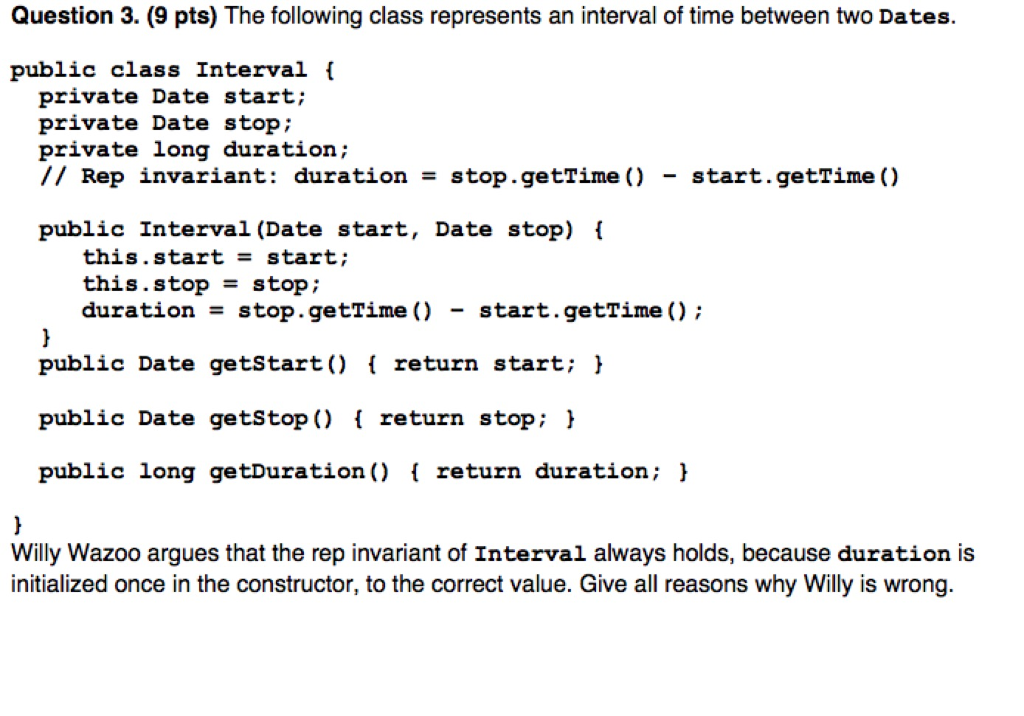 Solved Question 3. (9 pts) The following class represents an | Chegg.com
