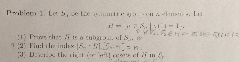 Solved Let S_n be the symmetric group on n elements. Let H | Chegg.com
