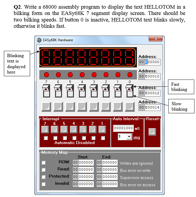 Solved Q2. Write a 68000 assembly program to display the | Chegg.com
