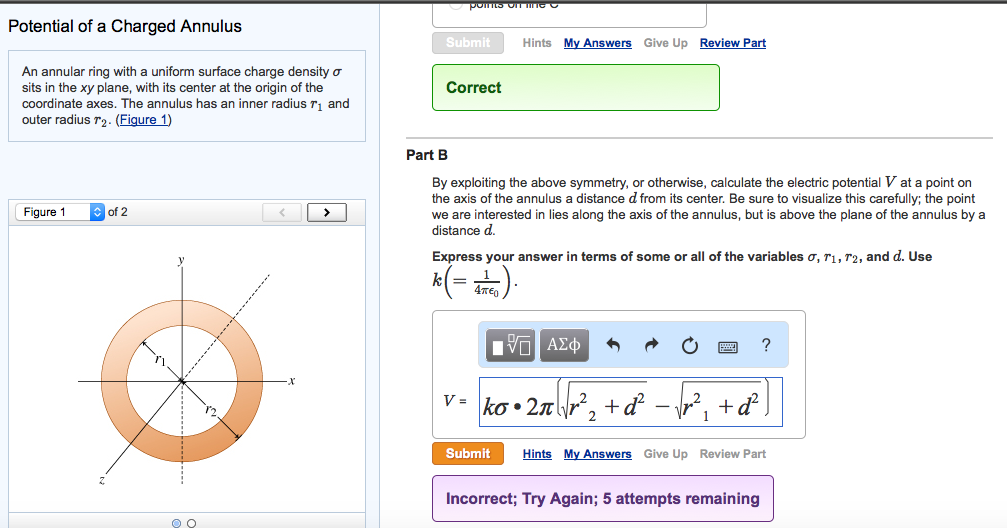 Potential of a Charged Annulus An annular ring with a | Chegg.com