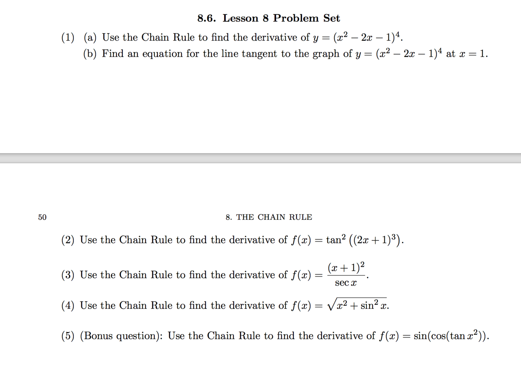 Solved 8.6. Lesson 8 Problem Set (1) (a) Use the Chain Rule | Chegg.com