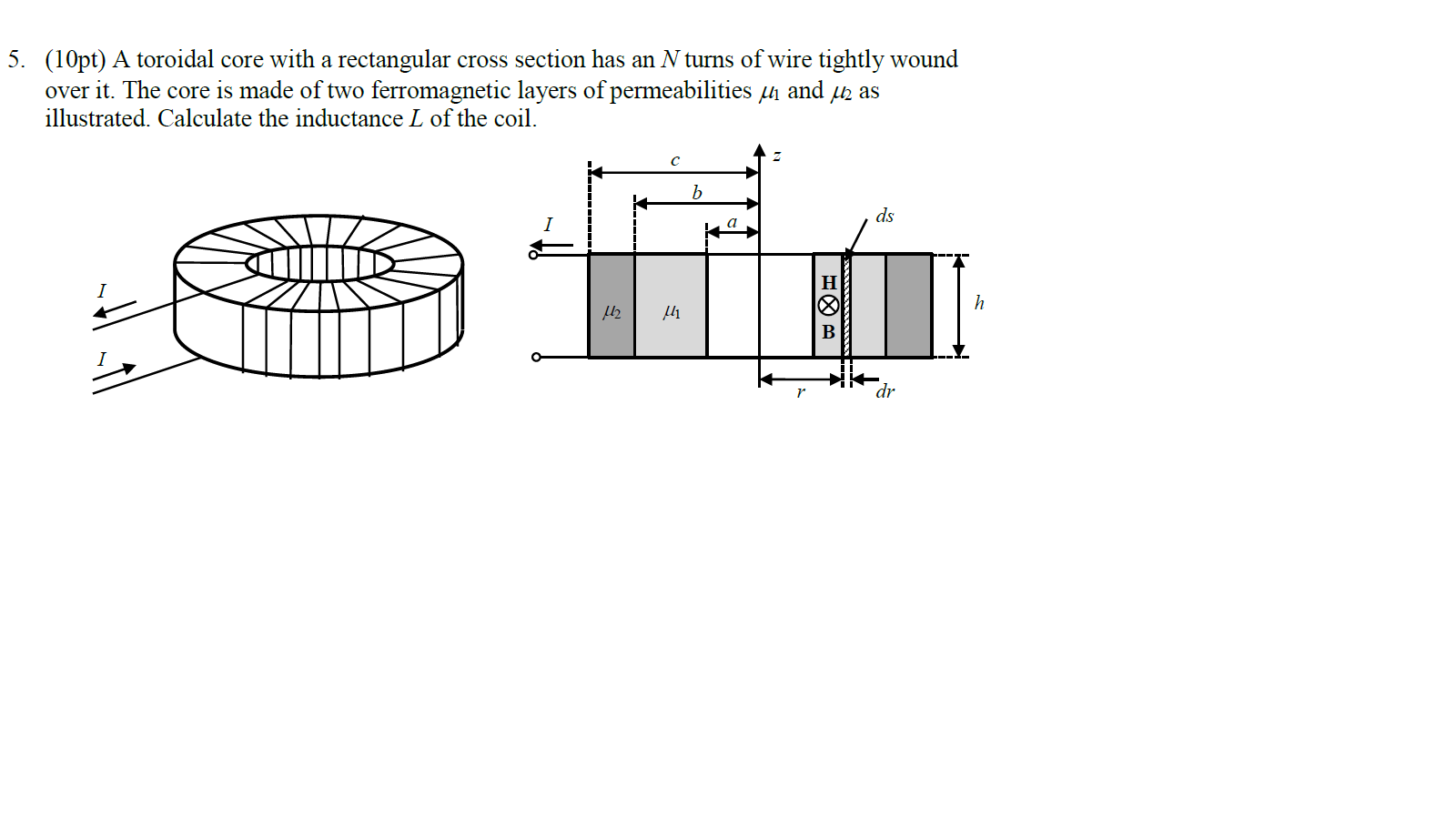 Solved A toroidal core with a rectangle cross section has an | Chegg.com