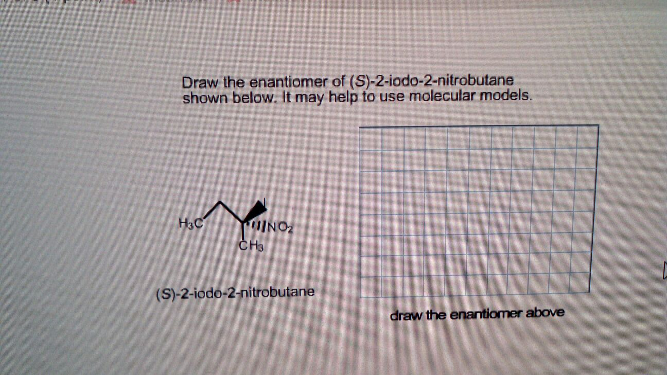 Solved Draw the enantiomer of (S)-2-iodo-2-nitrobutance | Chegg.com