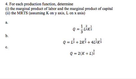 Solved For each production function, determine the marginal | Chegg.com