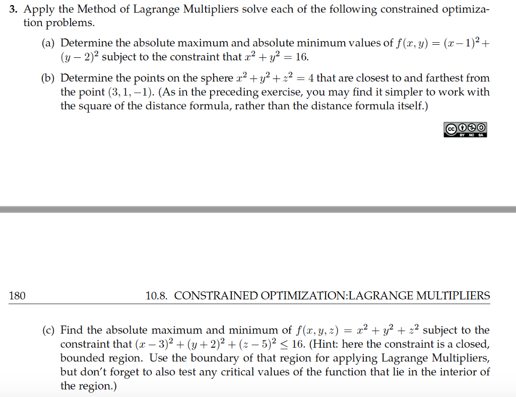 Solved 3. Apply the Method of Lagrange Multipliers solve | Chegg.com