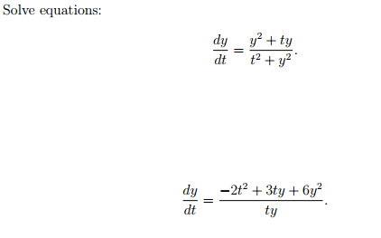 Solved Solve equations. dy/dt = y^2 + ty t^2 + y^2 dy/dt = | Chegg.com