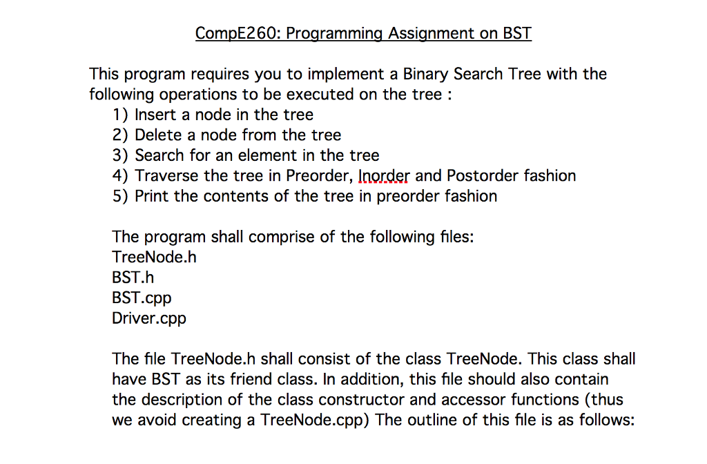 Solved CompE260: Programming Assignment on BST This program | Chegg.com Solved CompE260: Programming Assignment on BST This program | Chegg.com