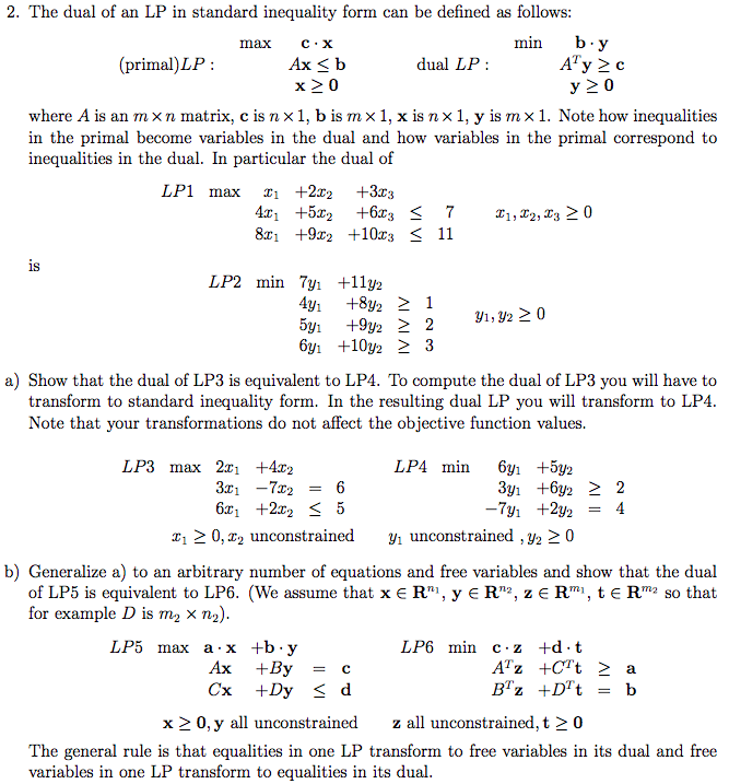 Solved 2. The dual of an LP in standard inequality form can | Chegg.com