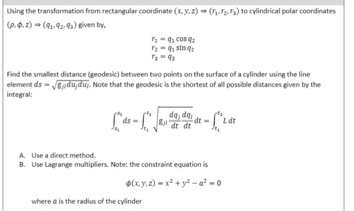 Solved Shortest distance on a cylinder with hamilton's | Chegg.com
