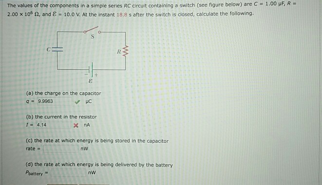 (Solved) - The values of the components in a simple series RC circuit ...