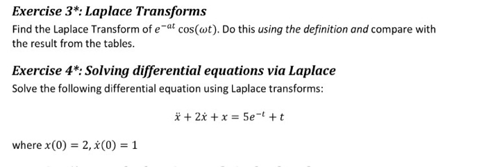 Solved Exercise 3*: Laplace Transforms Find the Laplace | Chegg.com