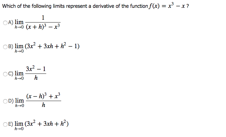 Solved Which of the following limits represent a derivative | Chegg.com