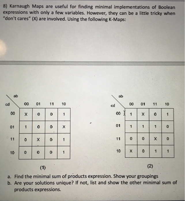 Karnaugh Maps are useful for finding minimal | Chegg.com