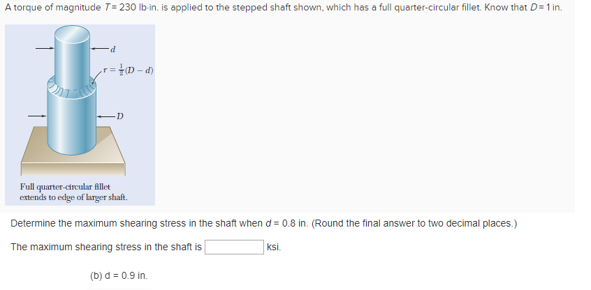 Solved A torque of magnitude T= 230 lb-in. is applied to the | Chegg.com