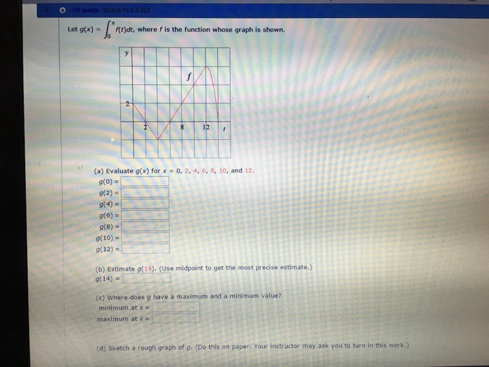 Solved Let g(x) = integral ^x _0 f(t)dt, where f is the | Chegg.com