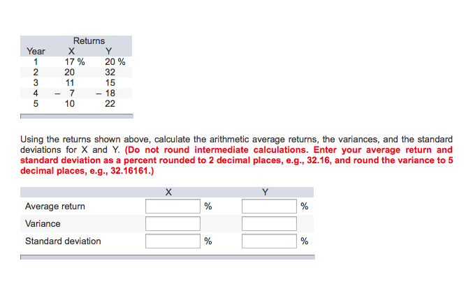 Solved Using the returns shown above, calculate the | Chegg.com