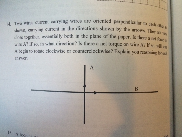 Solved 14. Two wires current carrying wires are oriented | Chegg.com