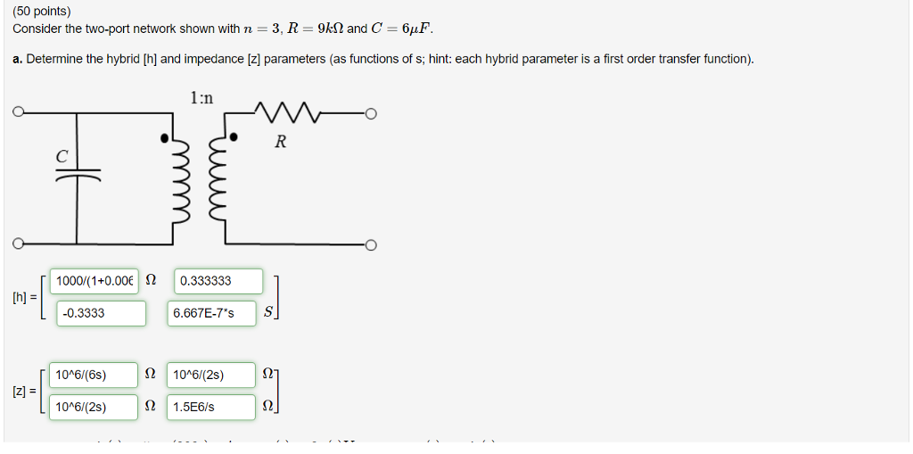 Solved (50 points) Consider the two-port network shown with | Chegg.com
