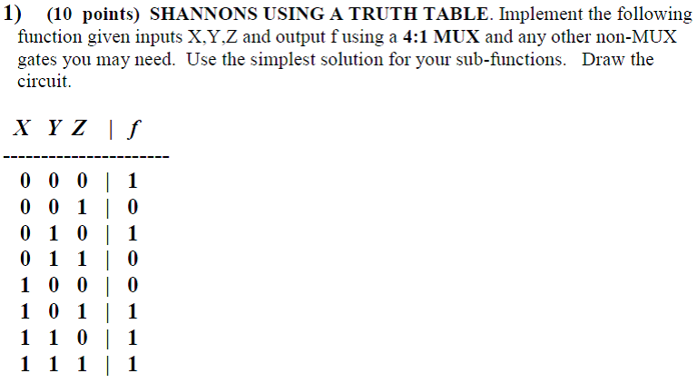 Solved SHANNONS USING A TRUTH TABLE. Implement the following | Chegg.com