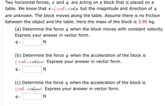 Solved Two horizontal forces, and, are acting on a block | Chegg.com