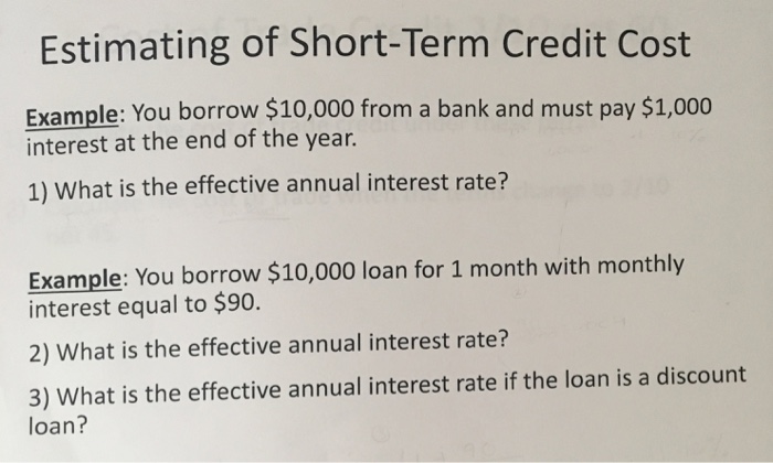 Solved Estimating of Short-Term Credit Cost Example: You | Chegg.com