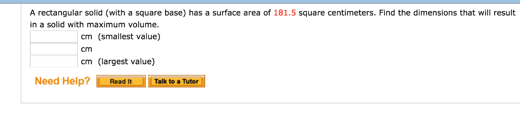 Solved A rectangular solid (with a square base) has a | Chegg.com