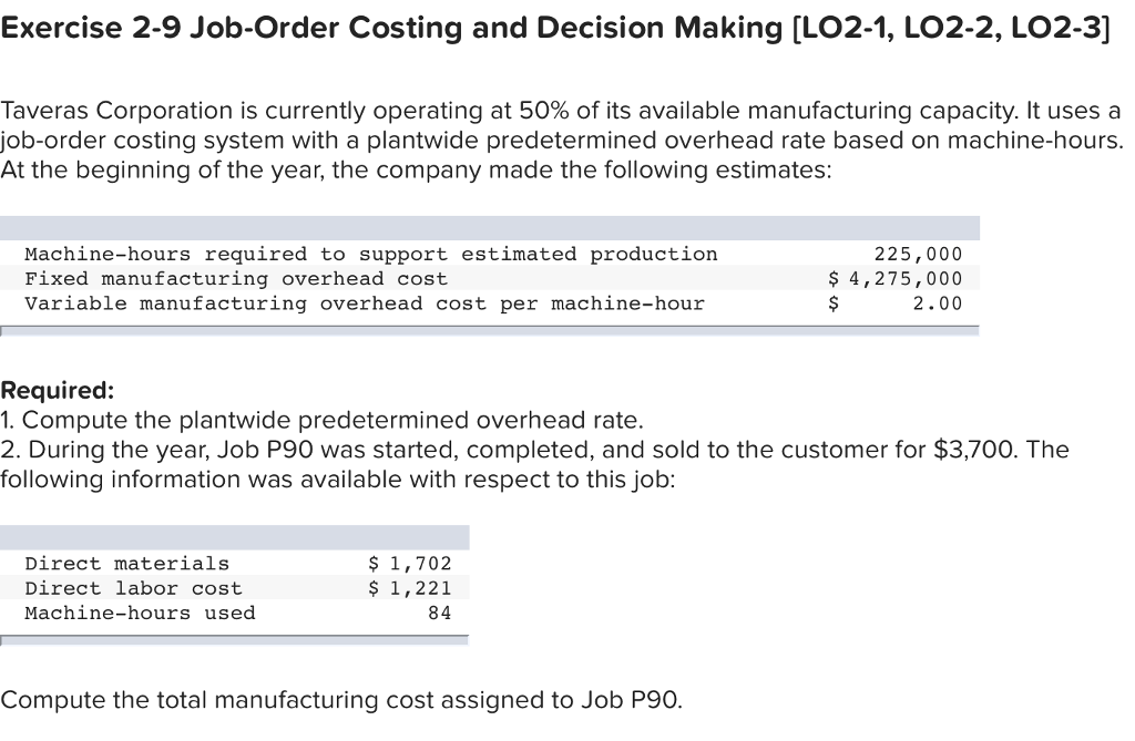 Solved Exercise 2-9 Job-Order Costing and Decision Making | Chegg.com