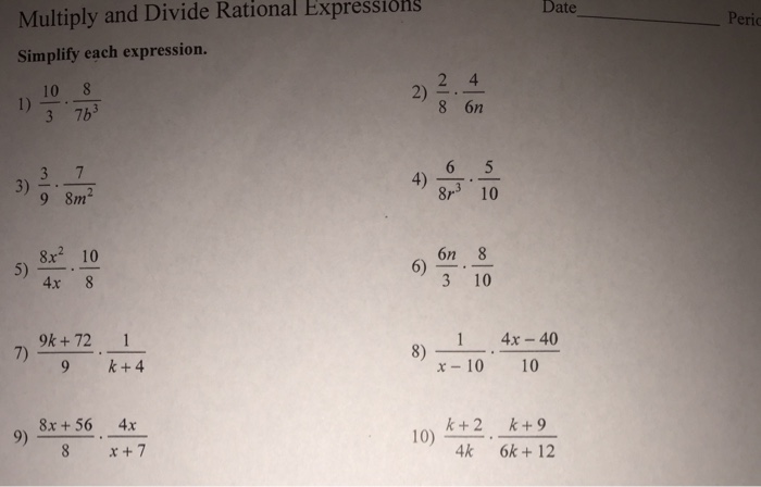 Solved Multiply and Divide Rational Expressions Simplify | Chegg.com