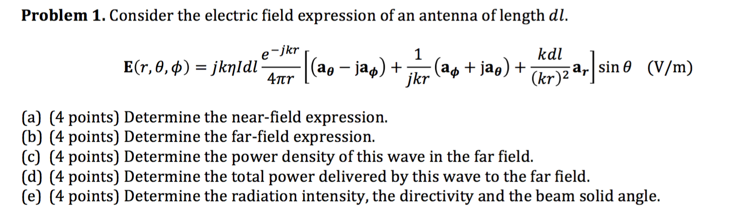 Solved Problem 1. Consider the electric field expression of | Chegg.com