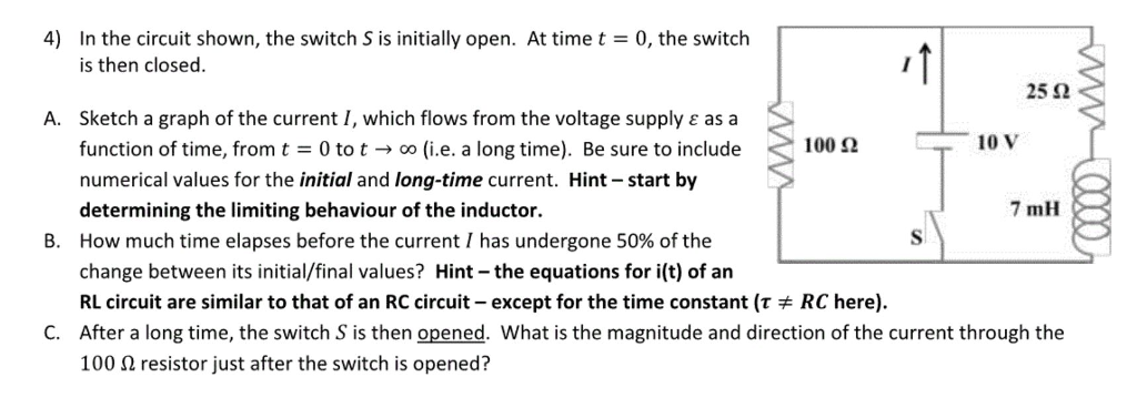 Solved In the circuit shown, the switch S is initially open. | Chegg.com