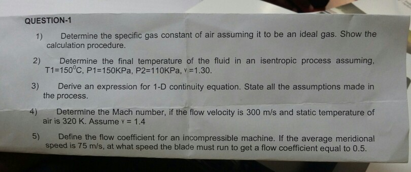 Solved QUESTION-1 1) Determine the specific gas constant of | Chegg.com