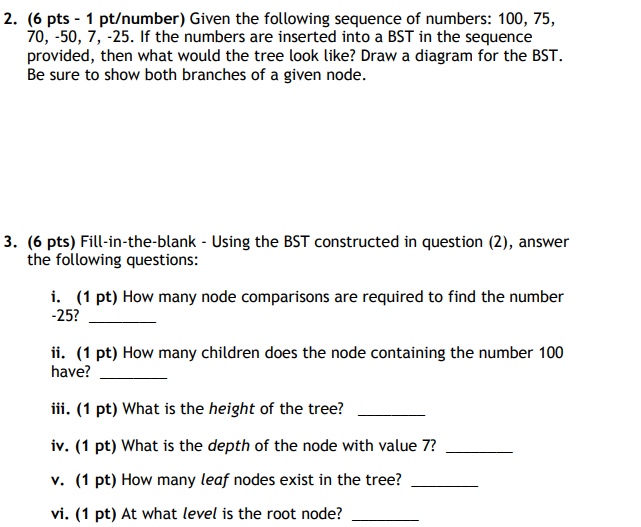 Solved 2. (6 pts - 1 pt/number) Given the following sequence | Chegg.com