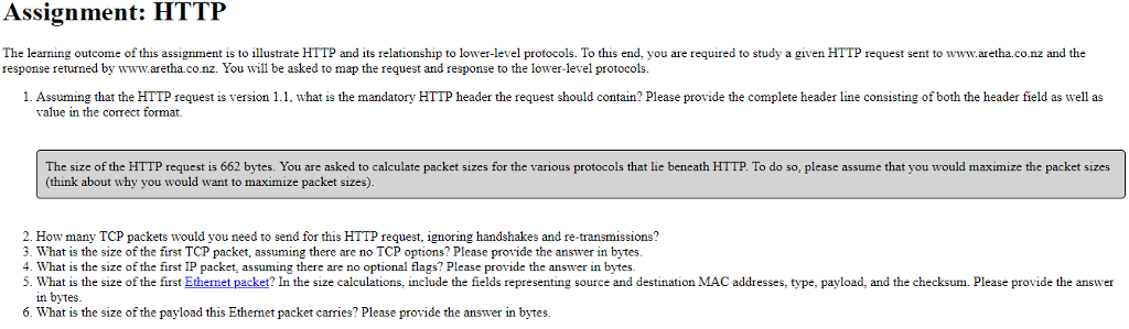 Solved Assignment: HTTP The learning outcome of this | Chegg.com