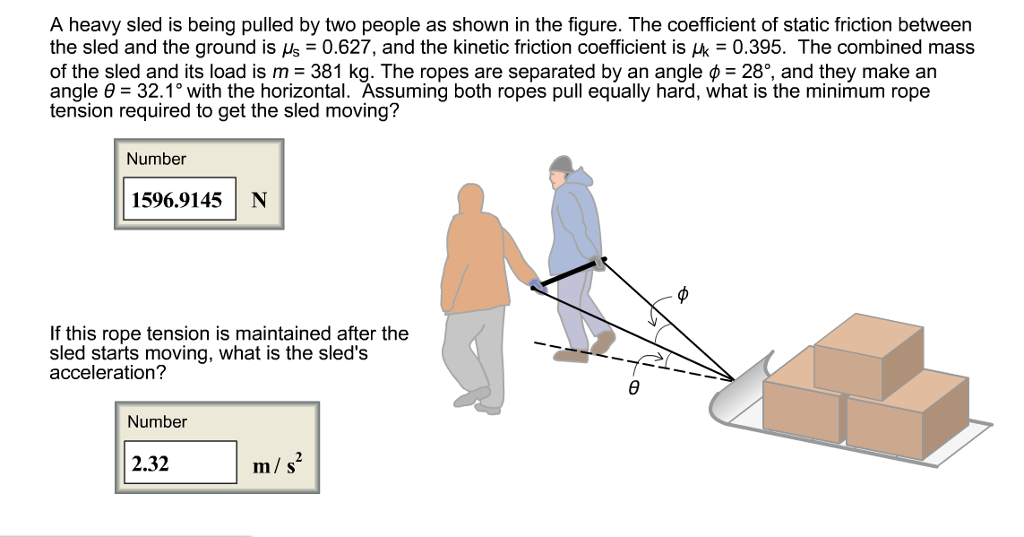 Solved A heavy sled is being pulled by two people as shown | Chegg.com