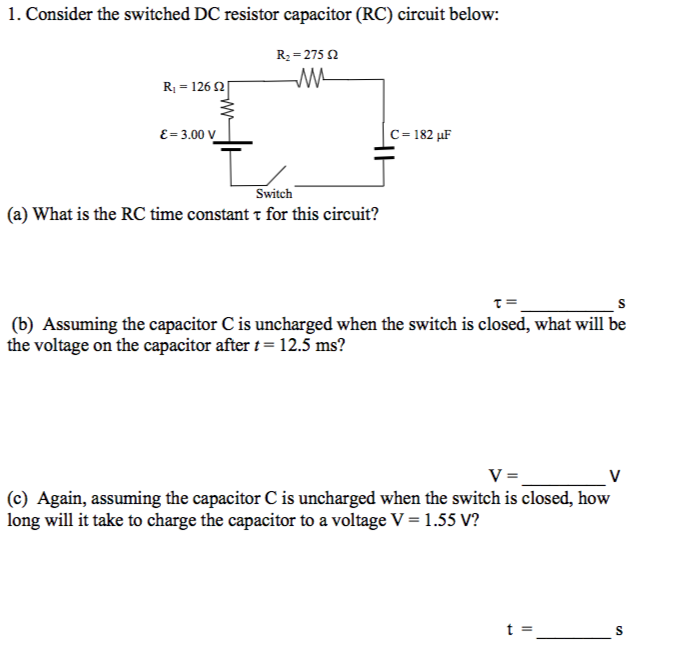 Solved 1. Consider the switched DC resistor capacitor (RC) | Chegg.com