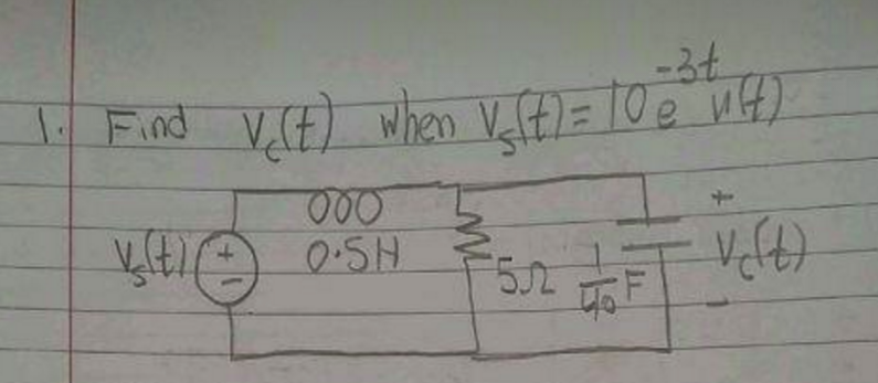 Solved Find Vc(t) when Vs(t) = 10e^-3t * u(t) USING LAPLACE | Chegg.com
