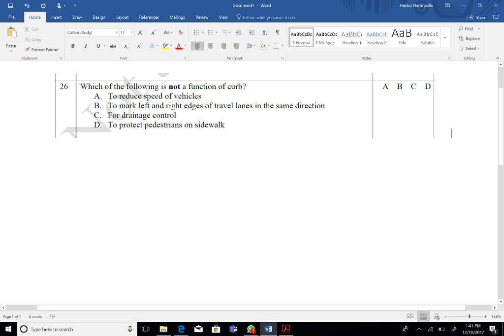 Solved Document1 Word Hector Hermosillo File Insert Draw | Chegg.com
