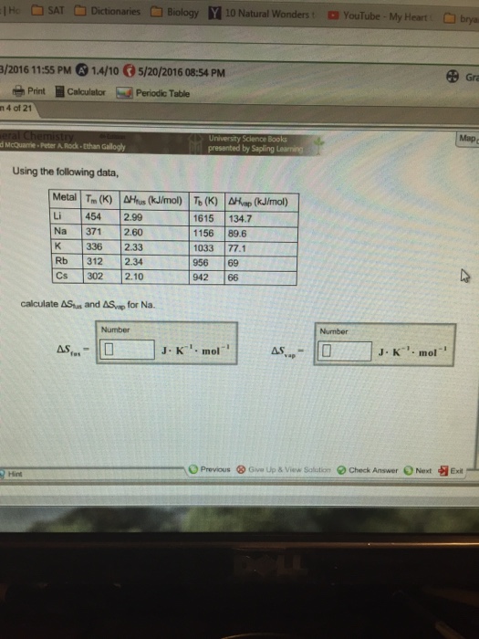 Solved Using the following data, calculate deltaS_as and | Chegg.com
