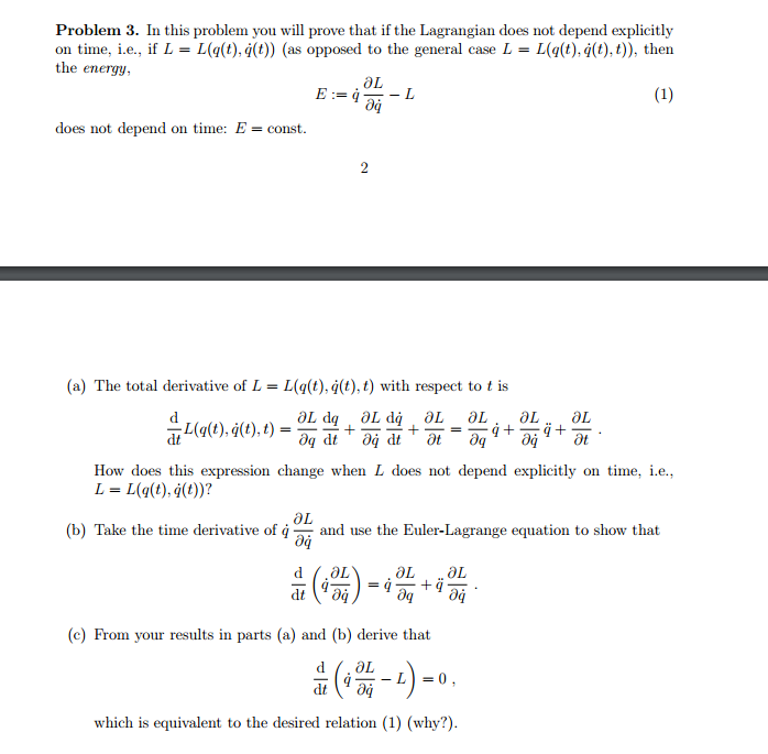 Solved In this problem you will prove that if the Lagrangian | Chegg.com