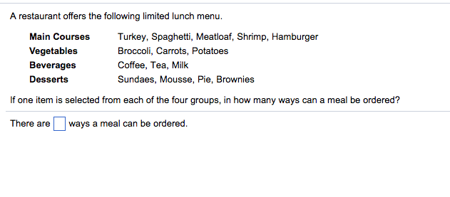 Solved A restaurant offers the following limited lunch menu. | Chegg.com