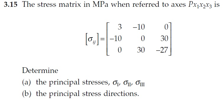 Solved 3.15 The stress matrix in MPa when referred to axes | Chegg.com